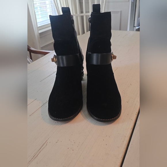 Coach | Shoes | Coach Womens Leather Tea Rose Block Heel Moto Booties ...